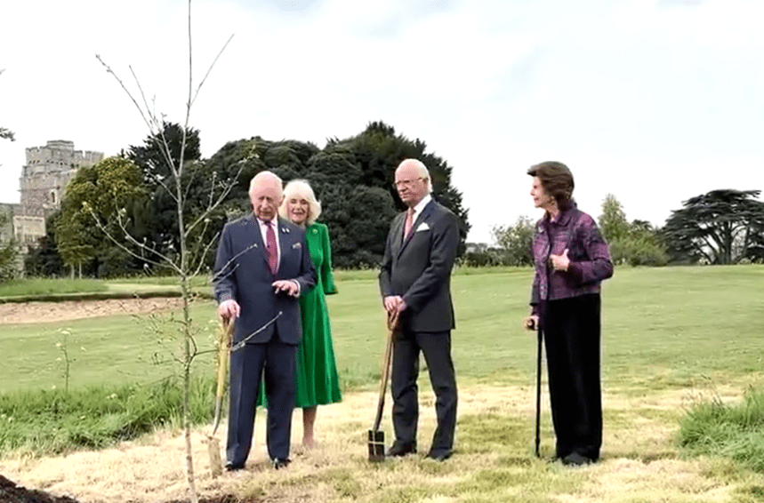 King Charles plants tree with King and Queen of Sweden - The Royal News ...