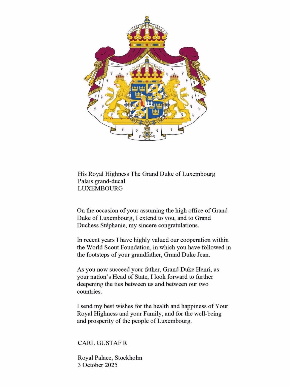 Royal congratulations for Luxembourg - The Royal News Organisation
